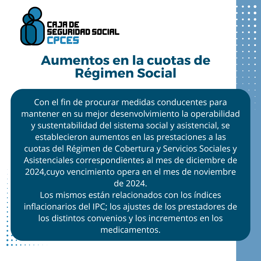 Aumento de cuotas de Régimen Social - Caja de Seguridad Social del CPCES