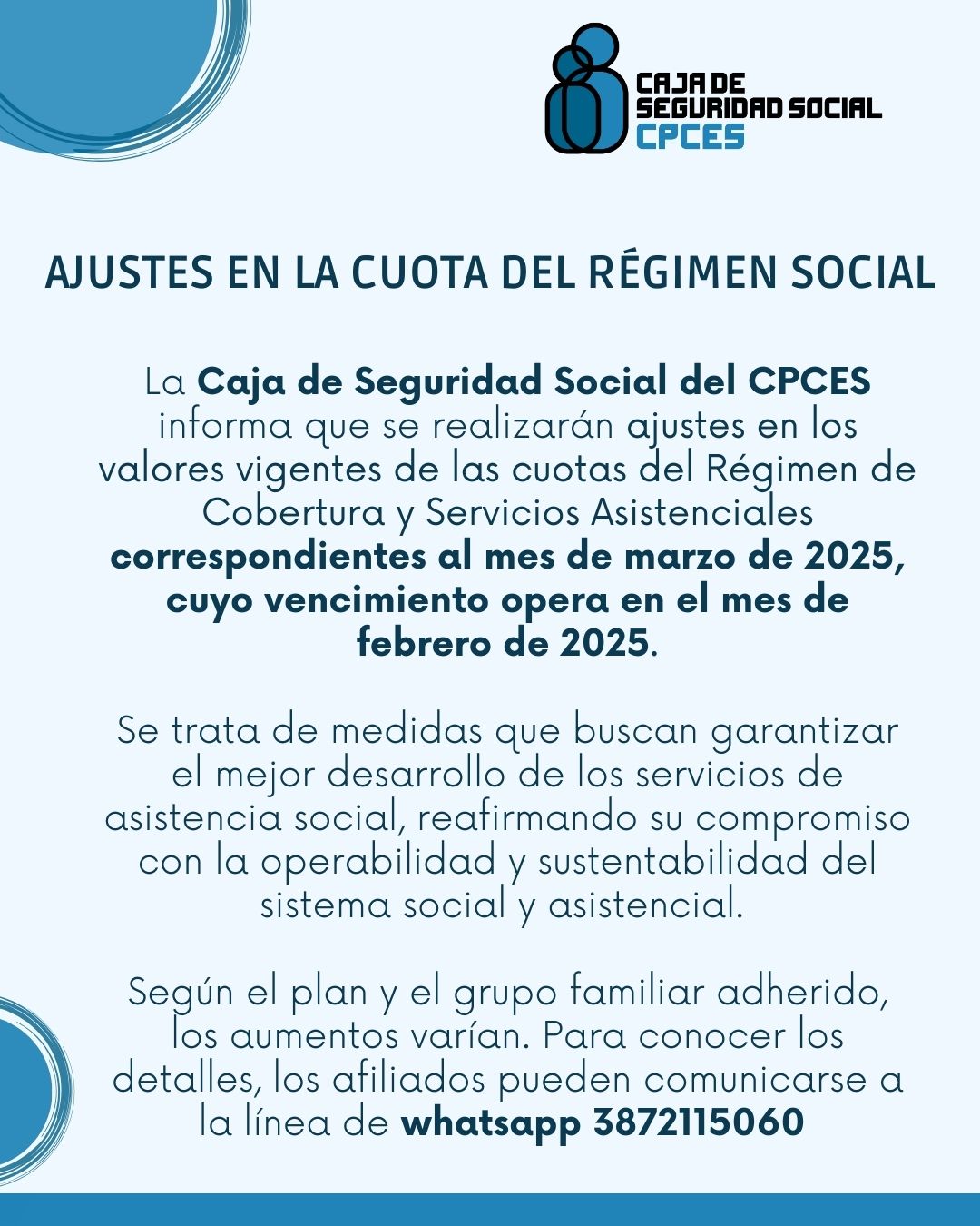 Ajuste en la cuota del Régimen Social - Caja de Seguridad Social del CPCES